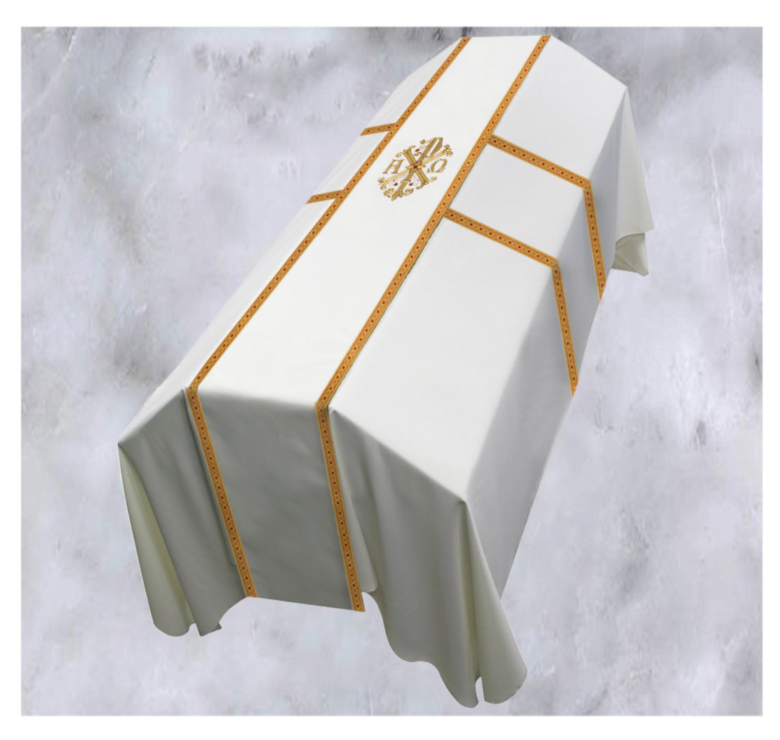 Funeral Palls Designs FUNERAL PALL PURE WHITE, APPLIQUED CELTIC
